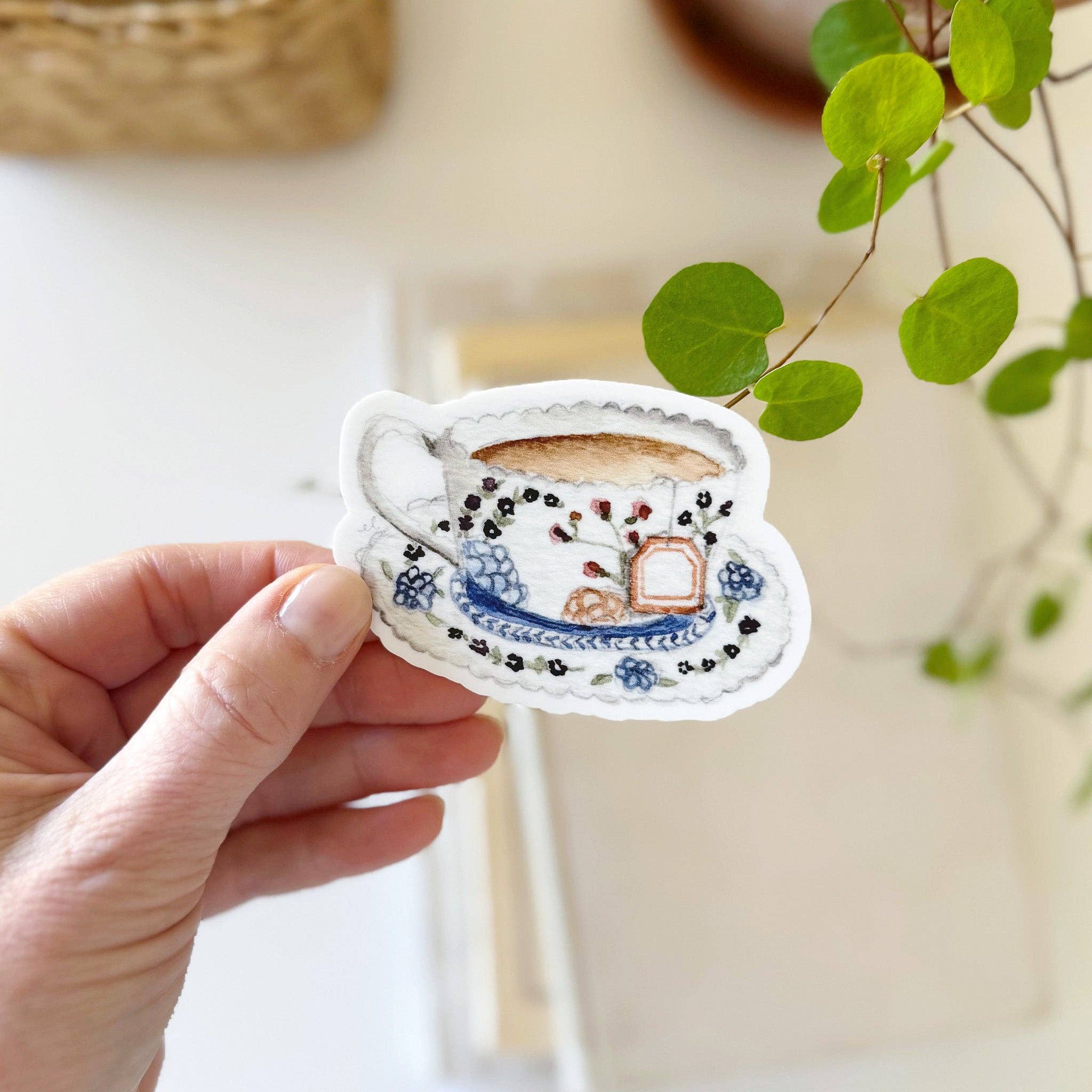 Blue teacup sticker – The Net Loft